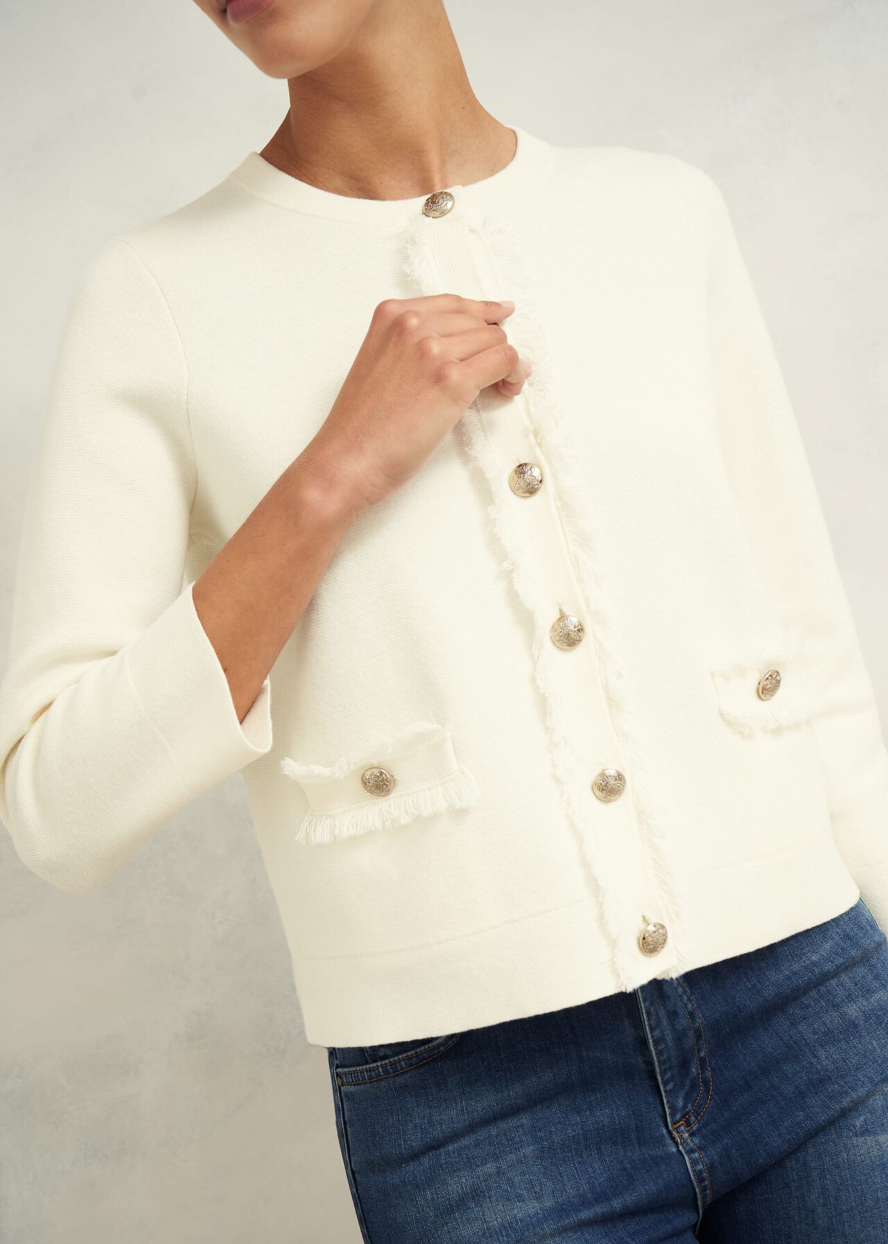 Sairey Cotton Wool Knitted Jacket | Hobbs ROW