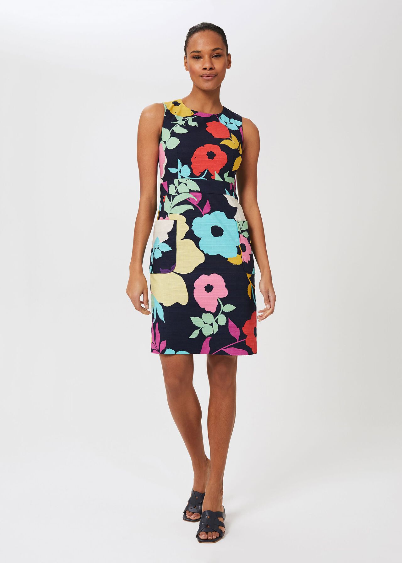 Allison Cotton Blend Floral Shift Dress | Hobbs US