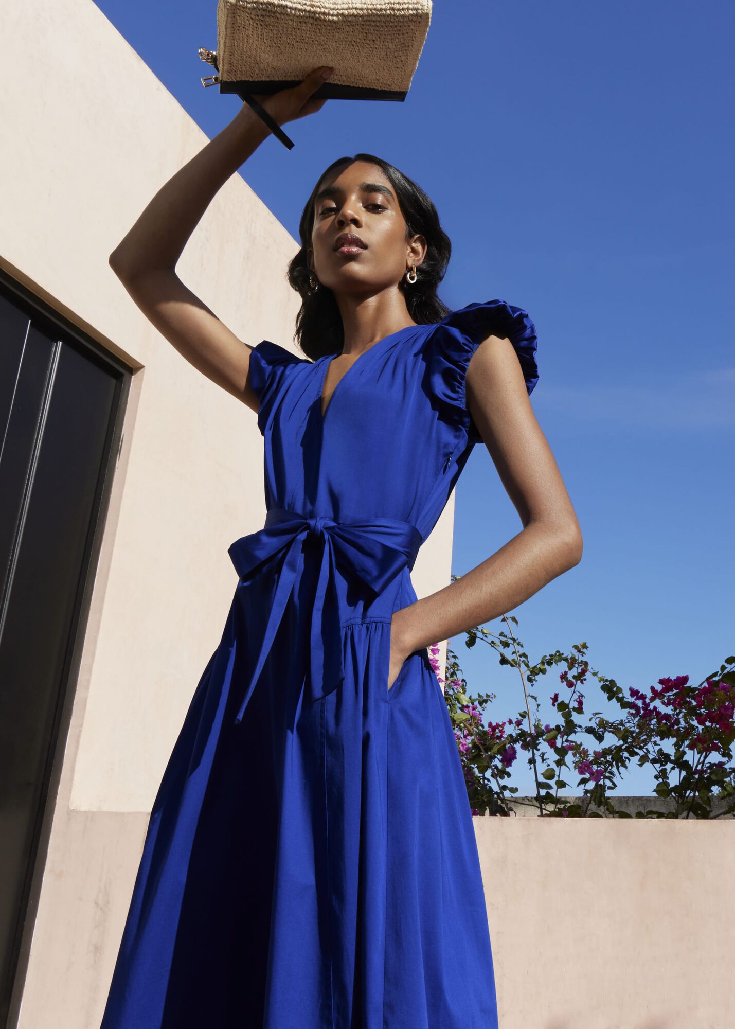 Kinder Cotton Blend Midi Dress | Hobbs UK