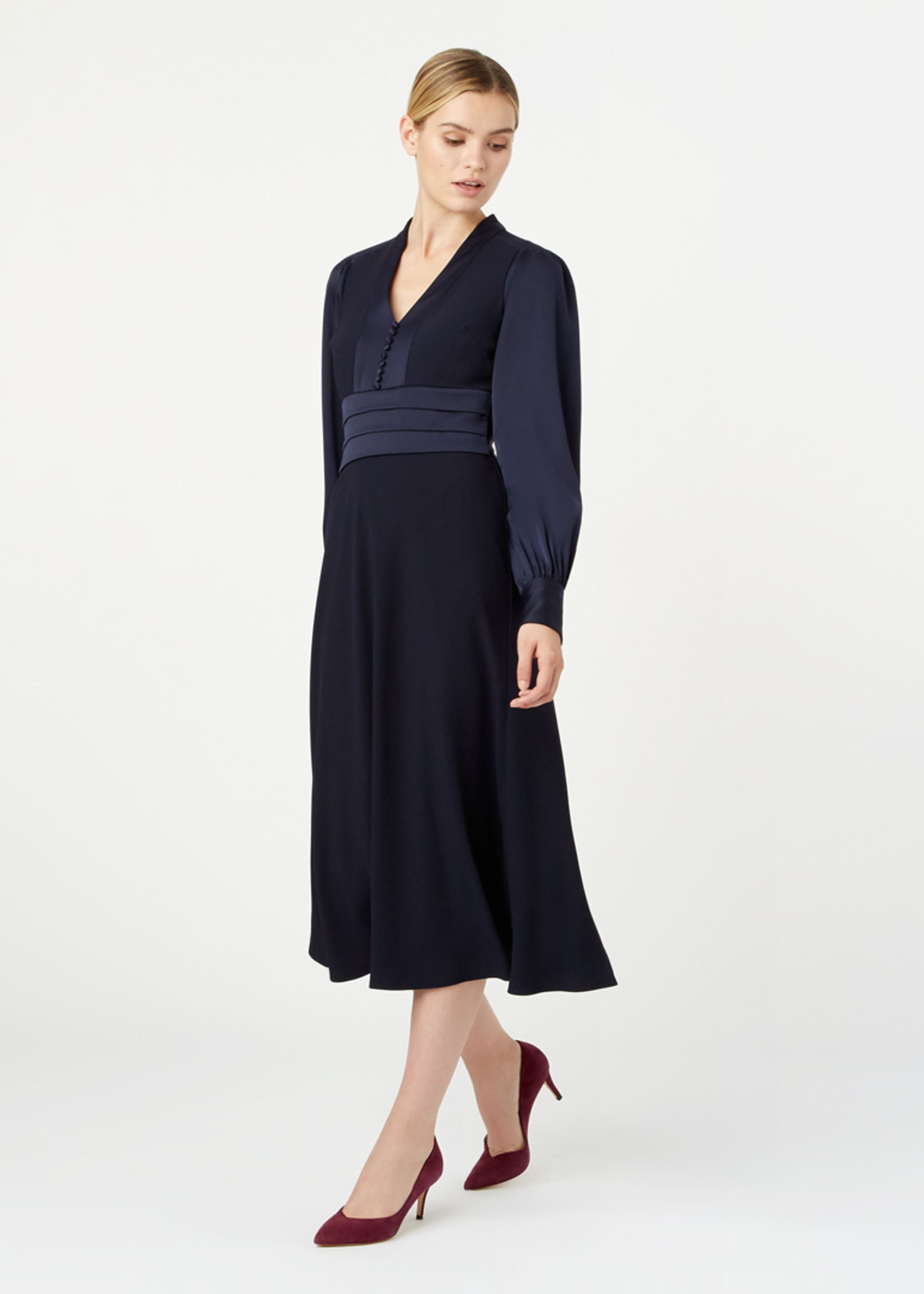 Hobbs Josephine Dress Midi Fit & Flare Long Sleeve | eBay