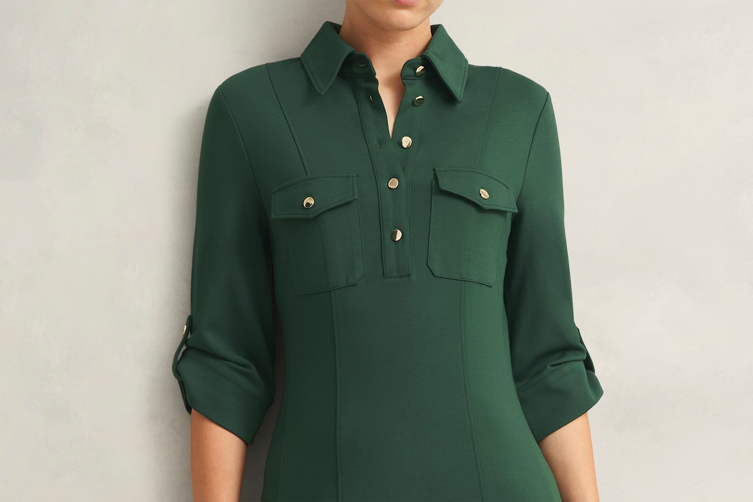 Dark Green Angelica Utility Ponte Midi Dress | Hobbs US