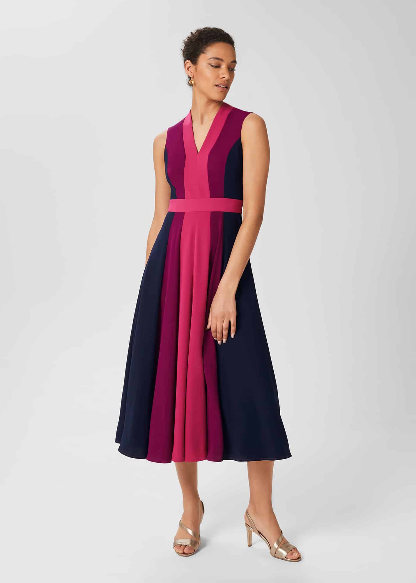 Colour Block Dresses Panelled Slimming Contrast Illusion Panel Dress